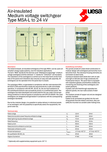 air-insulated medium voltage systems | uesa GmbH